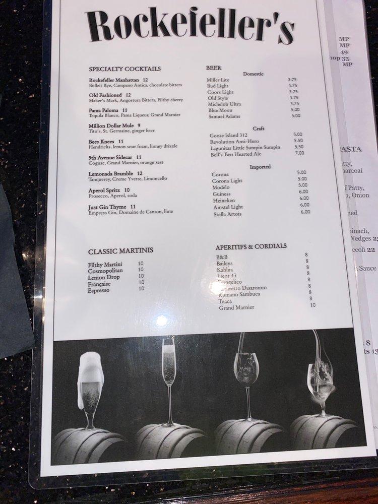 Menu at Rockefeller's steakhouse, Oak Lawn