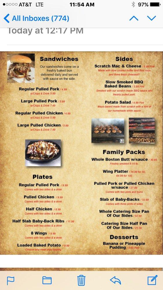Menu at SON'S SMOKEHOUSE restaurant, Jasper