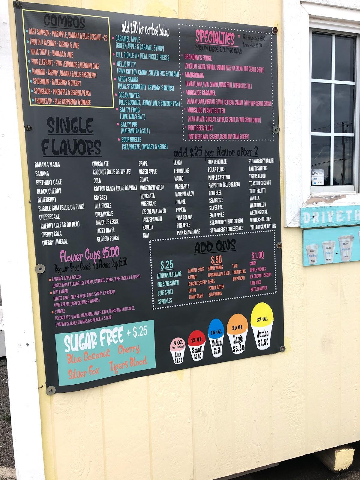 Carta del postres Snow Daze Sno Cones, Oklahoma City