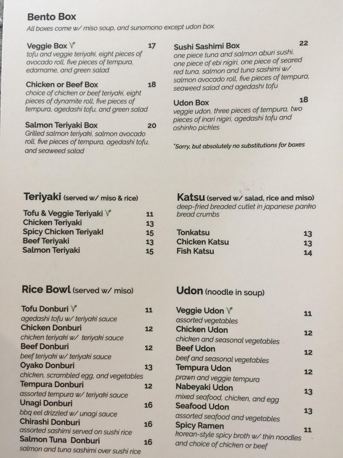 Menu at Sushi Nara restaurant, Abbotsford