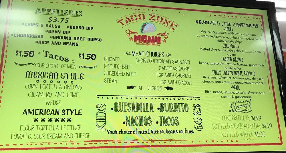 Menu at Taco Zone restaurant, Fort Wayne