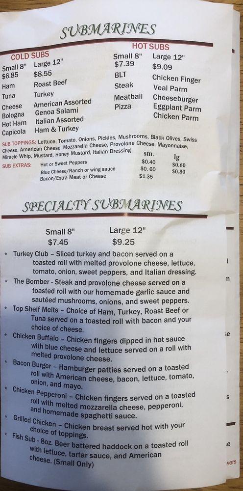 Menu at Top Shelf Pizza pizzeria, Honeoye