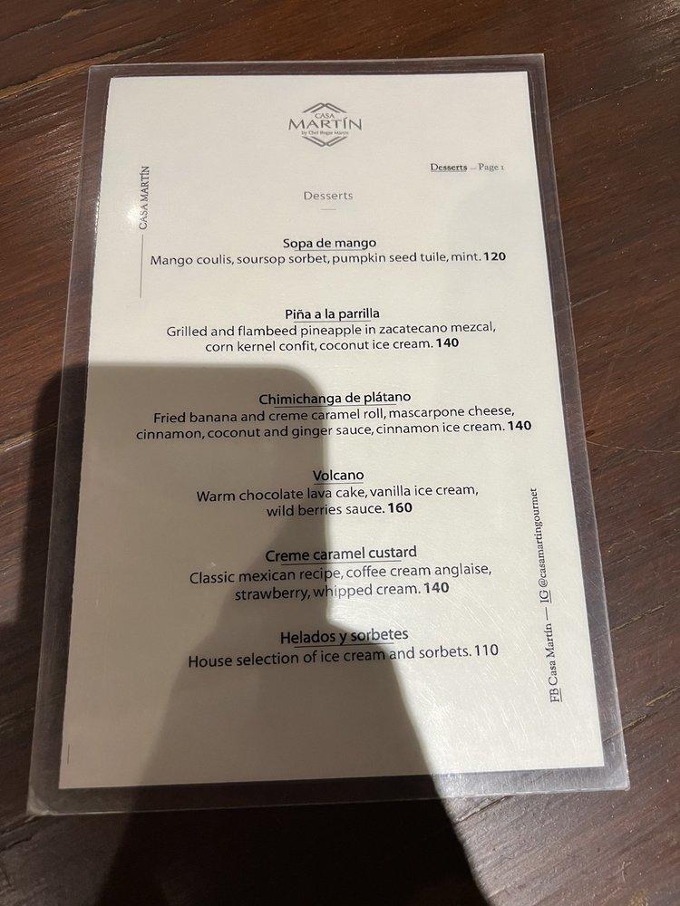 Menu at Casa Martín Restaurante, Cabo San Lucas