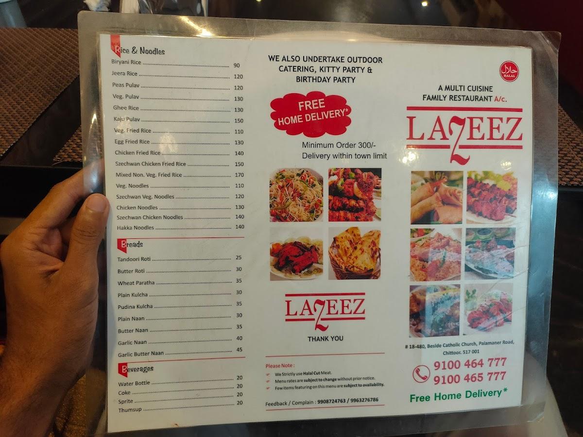 Menu at Lazeez Multi cuisine Restaurant, Chittoor