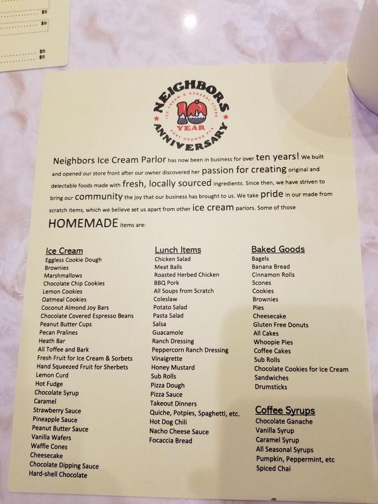 Menu at Neighbors General Store desserts, Port Orange