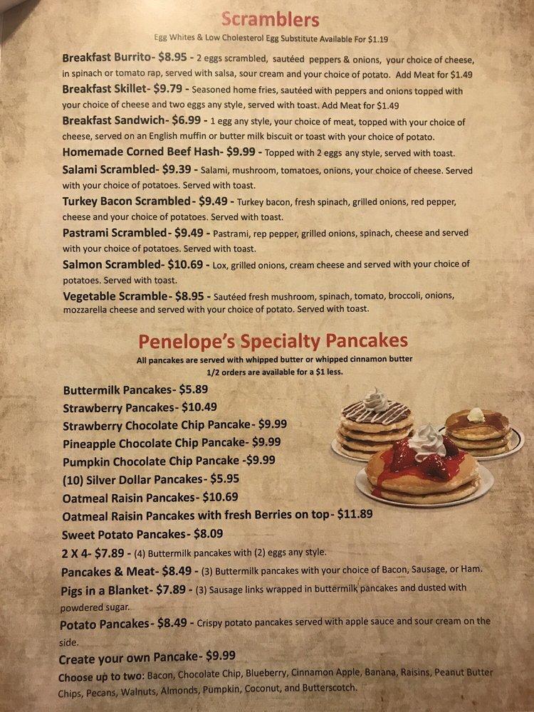 Menu at Penelope's Diner restaurant, Delray Beach