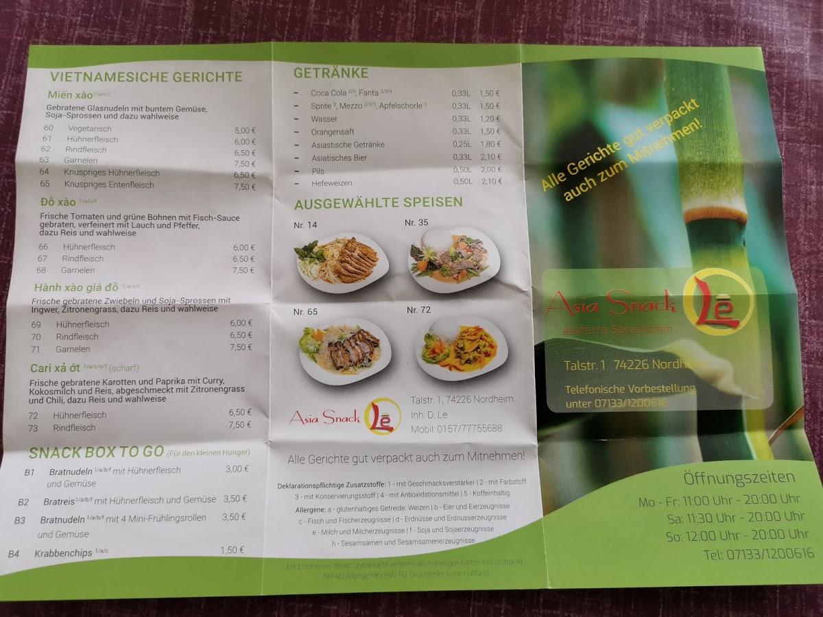 Speisekarte von Asia Snack Le restaurant, Nordheim