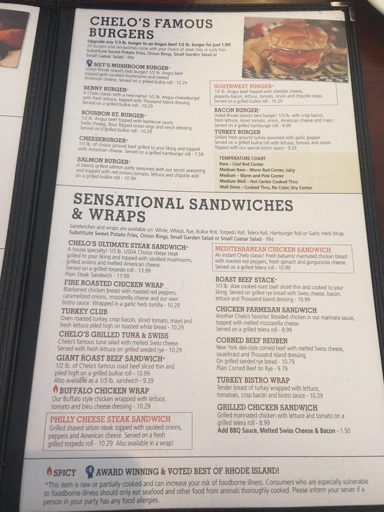 Menu at Chelo's Hometown Bar & Grille, Smithfield, 445 Putnam Pike