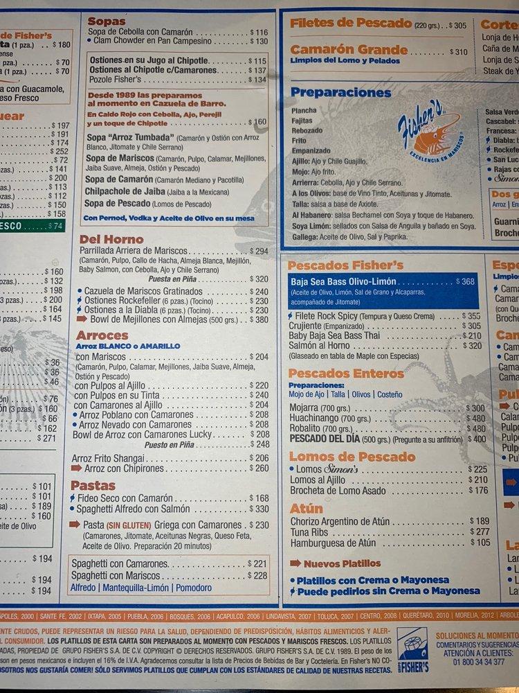 Carta del restaurante Fisher's Polanco, Ciudad López Mateos, Avenida ...