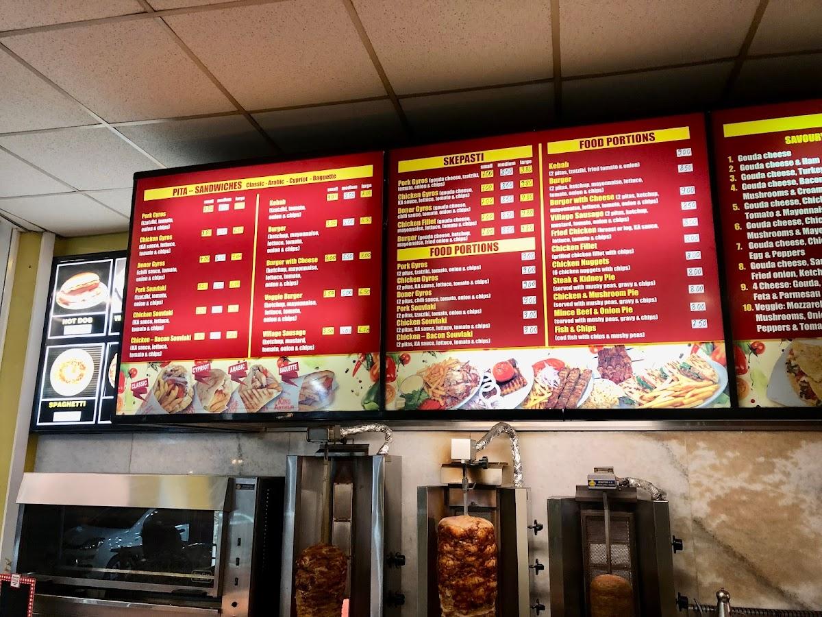 Menu at King Arthur, Laganas