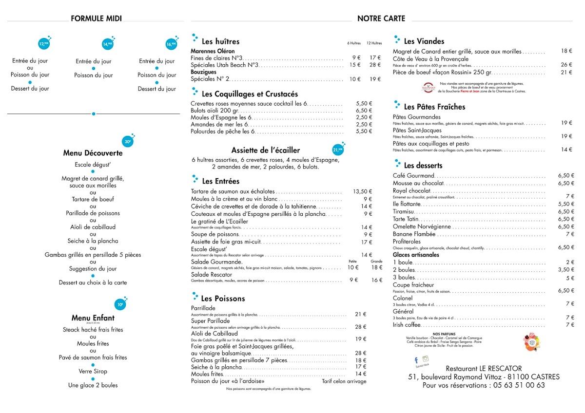 Menu at Le Rescator restaurant, Castres