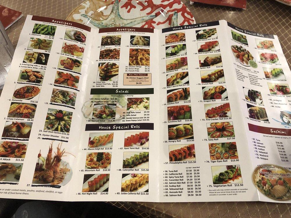 Menu at Miko’s Cuisine restaurant, Wailuku
