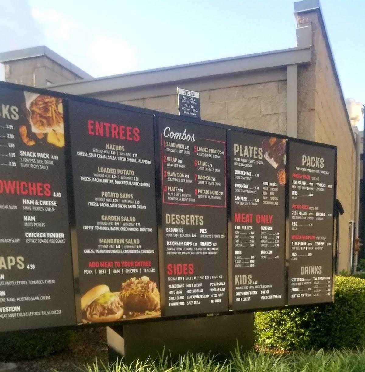 Menu at Rick's Barbecue, Muscle Shoals, Woodward Ave