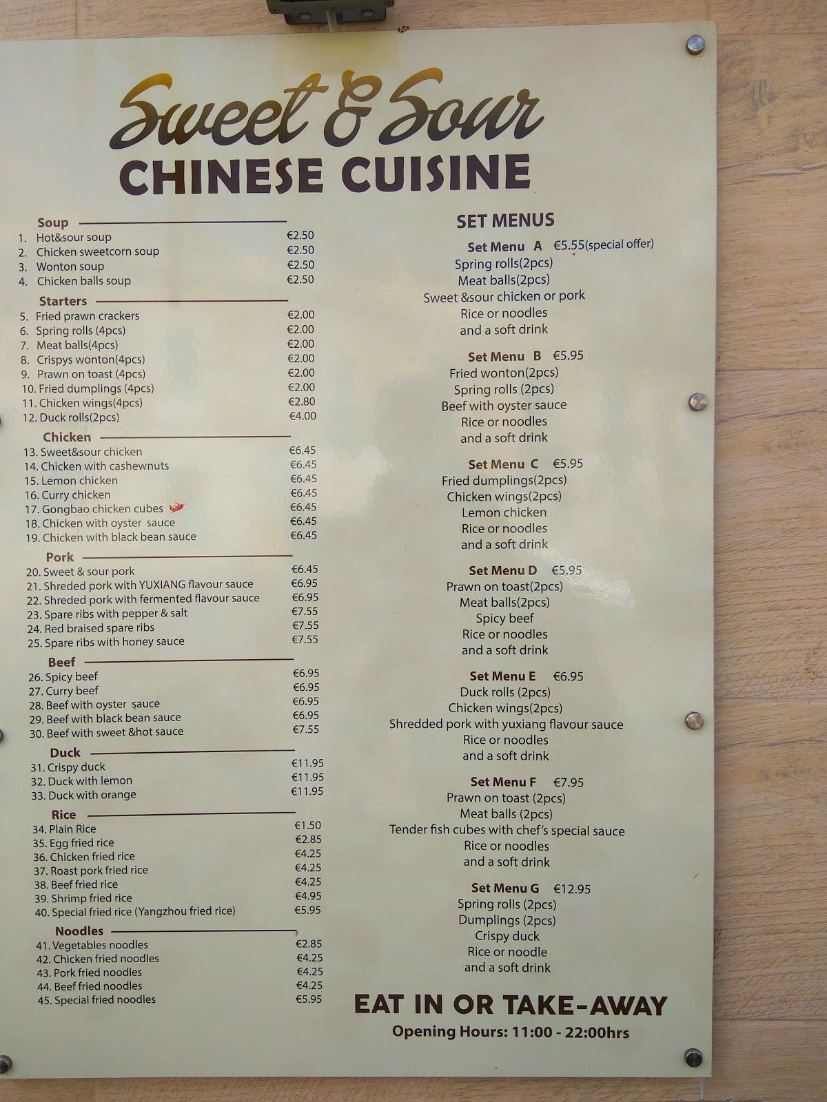 Menu at Sweet and Sour Chinese Take Away restaurant, Balzan