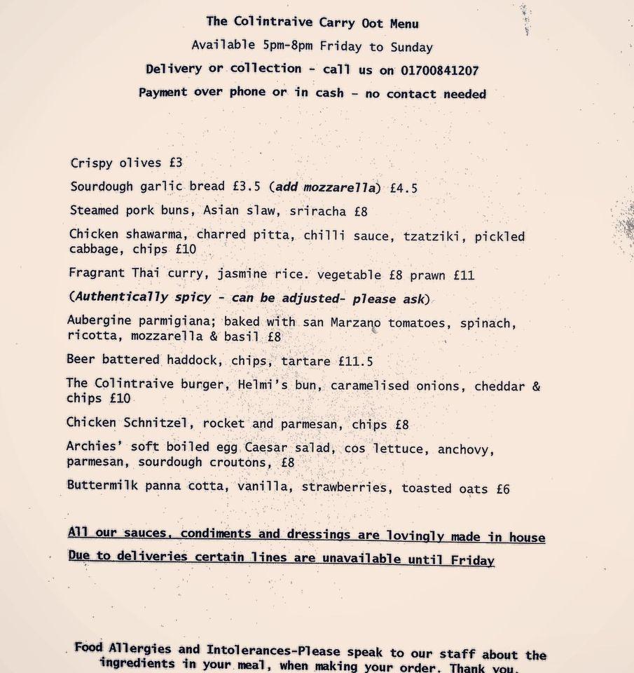 Menu at The Colintraive Hotel pub & bar, Colintraive