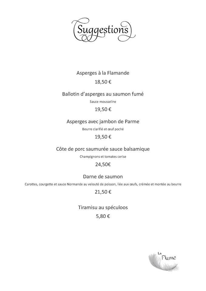 Menu au La Plume, Soumagne, Rue de l'Egalité 476