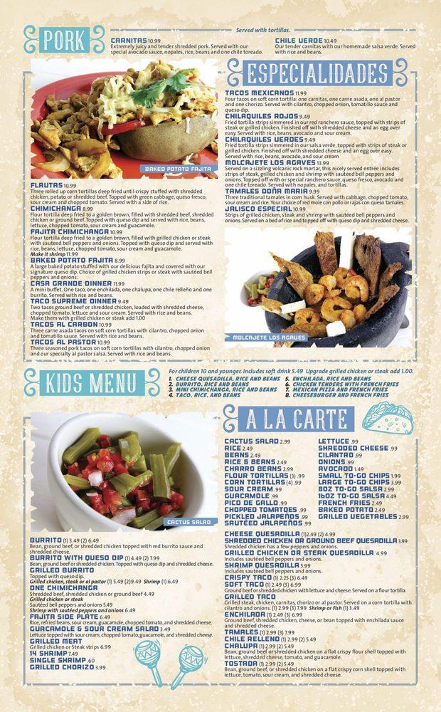 Menu at Los Agaves Grill restaurant, Lancaster