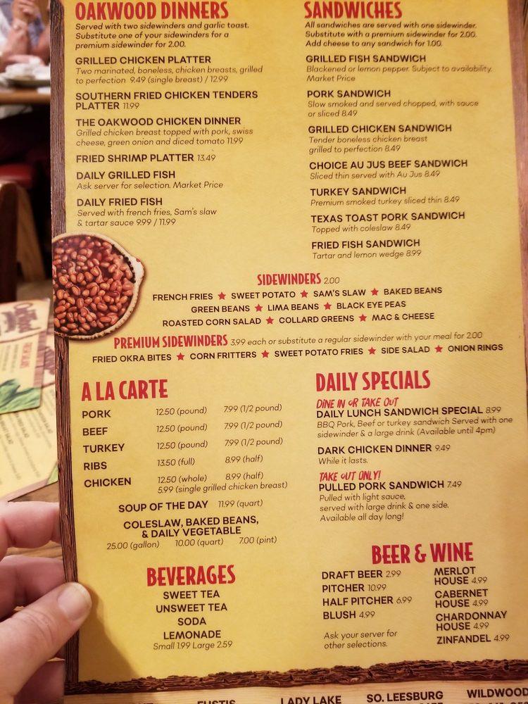 Menu at Oakwood Smokehouse & Grill BBQ, Clermont