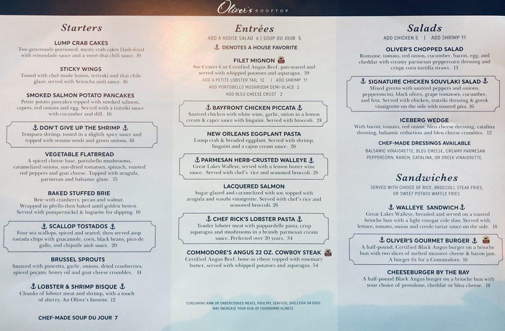 Menu at Oliver's Rooftop pub & bar, Erie