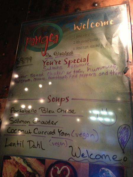 Menu at Pangea restaurant, Ashland