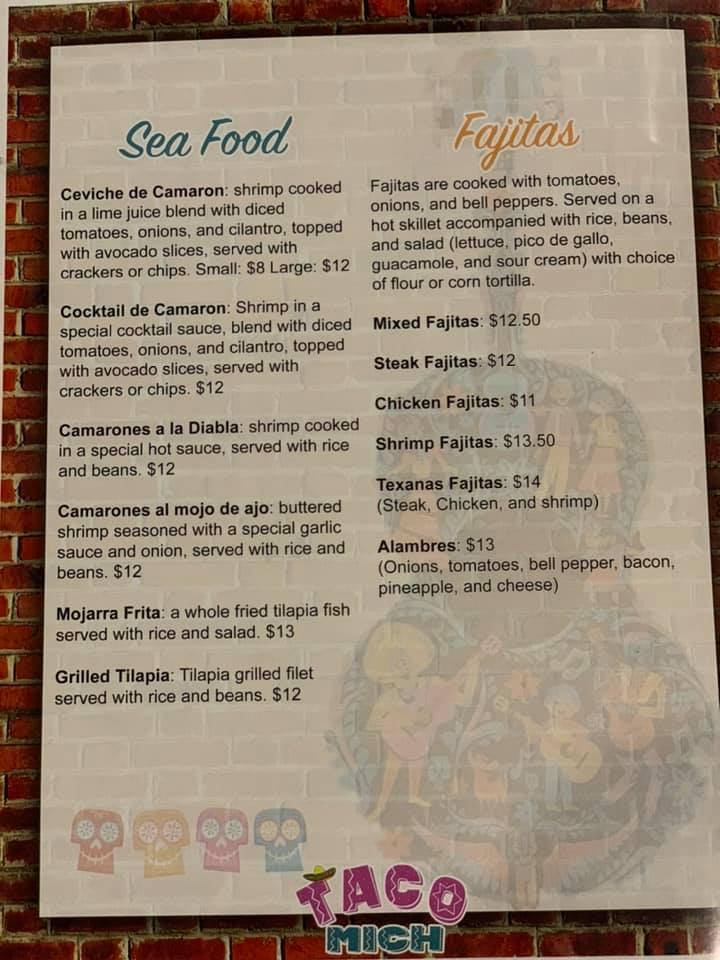 Menu at Maso taco Mich restaurant, Enterprise, E Park Ave