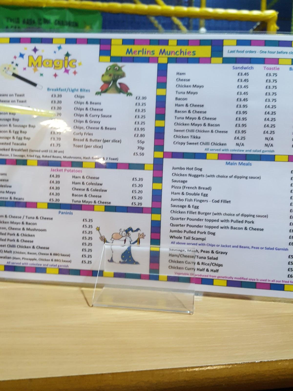 Menu at Merlins Magic Children's Play Centre, Haverfordwest