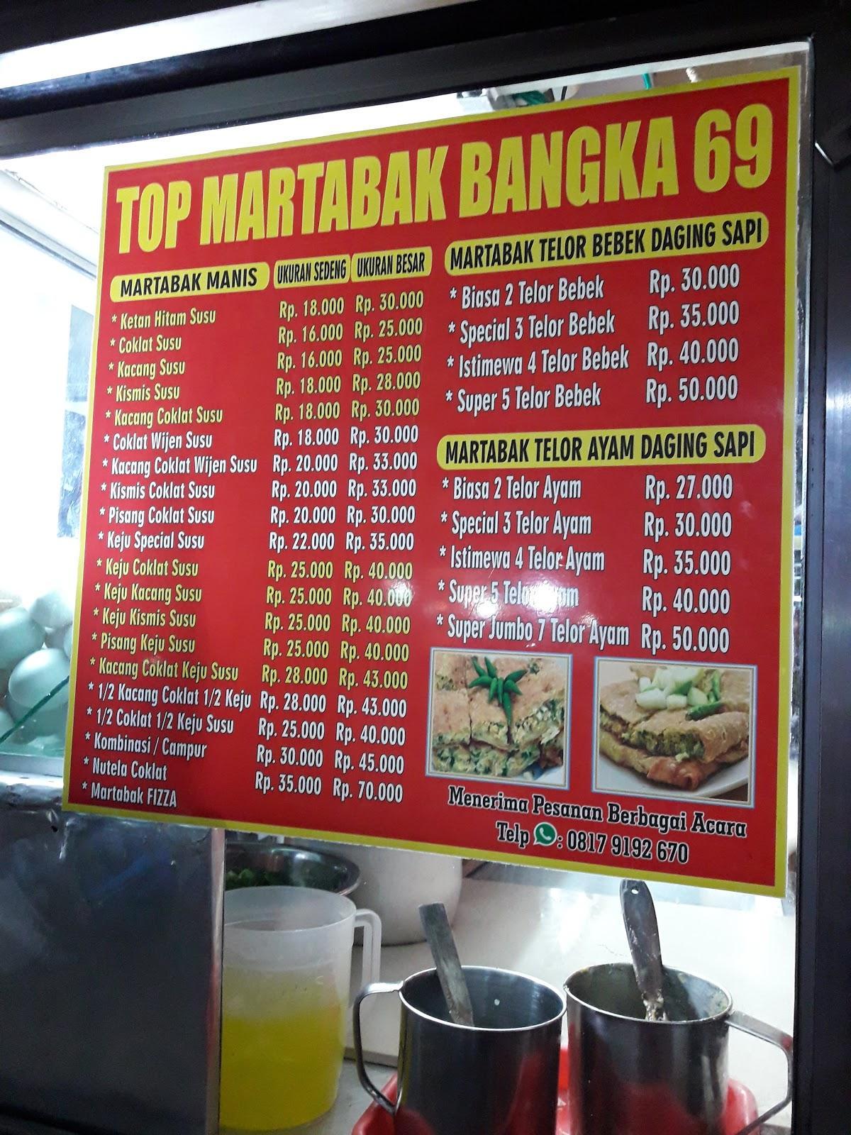 Menu at Top Martabak Bangka 69 restaurant, South Tangerang
