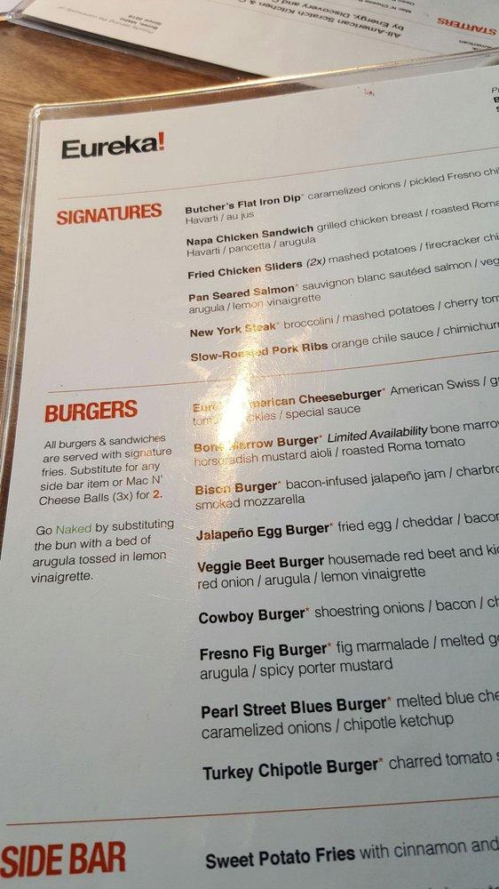 Menu at Eureka! restaurant, Boise