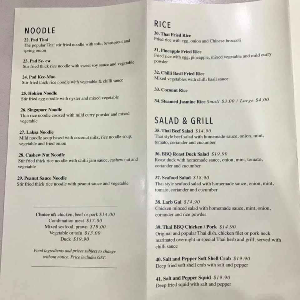 Menu at Maprang Thai Cuisine restaurant, Lawson