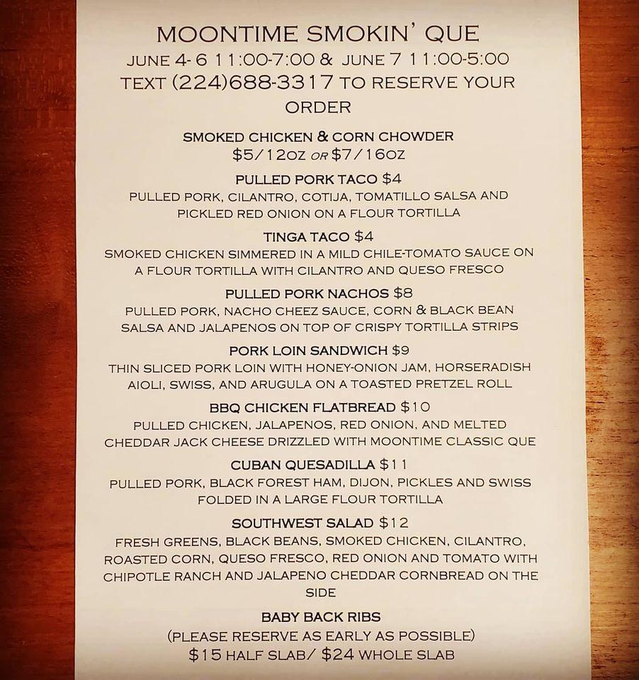 Menu at Moontime Smokin' Que BBQ, Crystal Lake, North Ave Ralph's ...