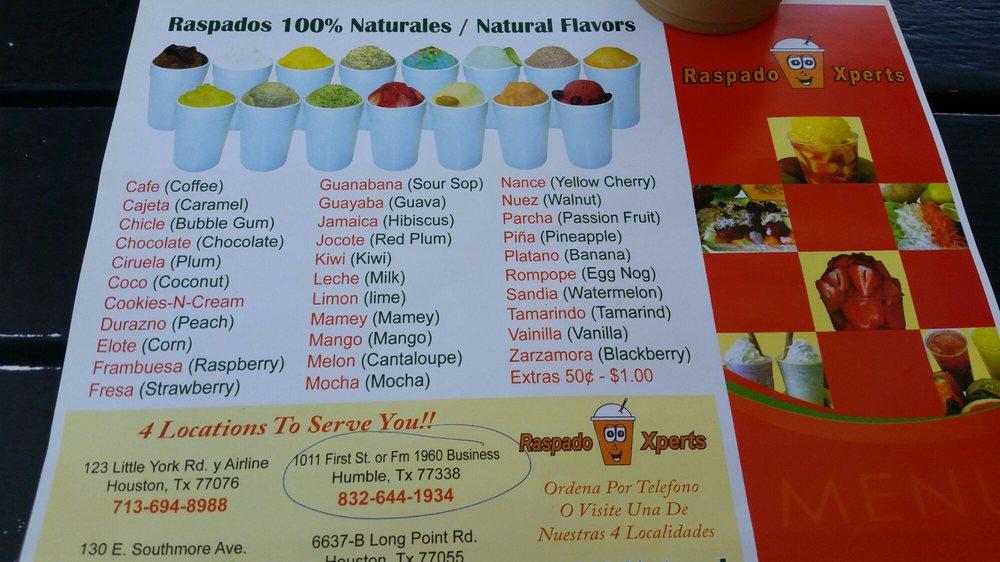 Menu at Raspado Xperts pub & bar, Humble