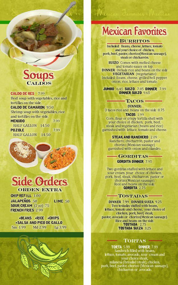 Menu at San Luis restaurant, Whiting