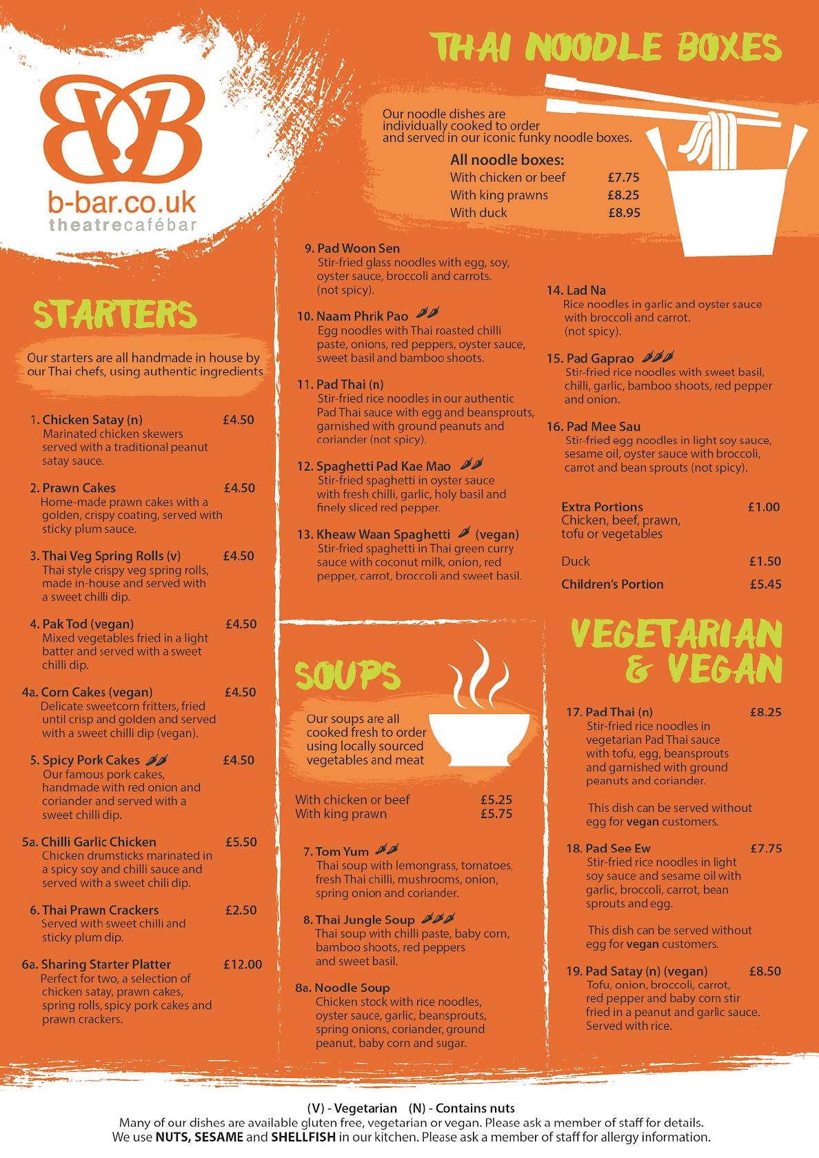 Menu at B-Bar, Plymouth, The Barbican Theatre