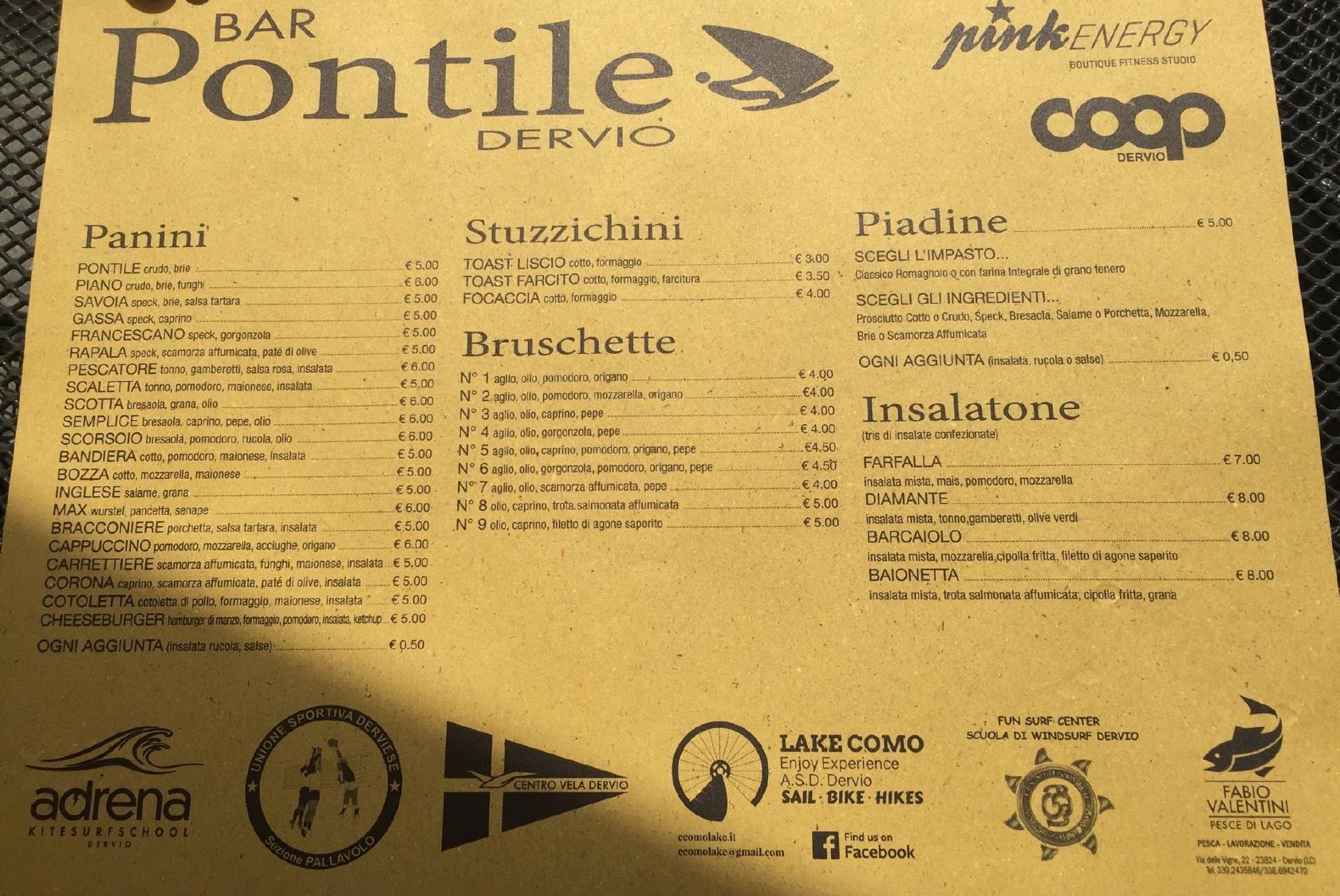 Menu da Bar Il Pontile, Dervio