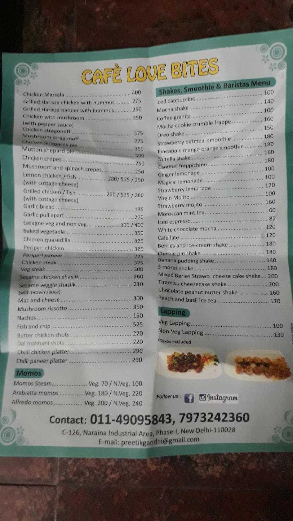 Menu at Cafe Love Bites, New Delhi