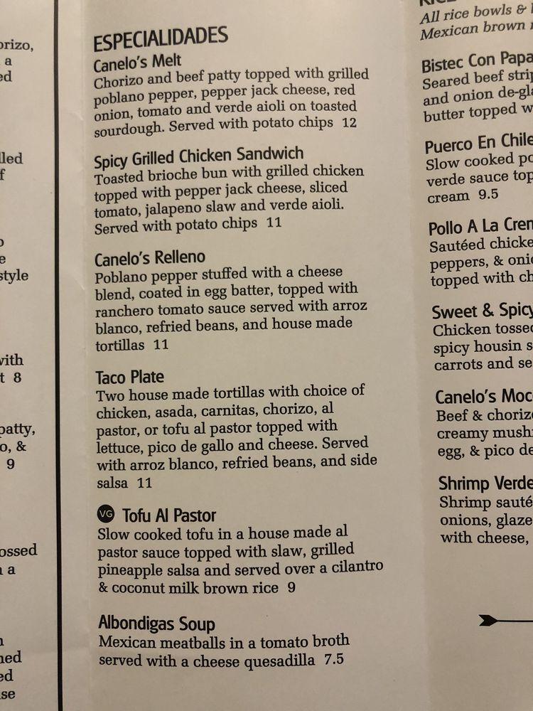 Carta del restaurante Canelo’s, Redding