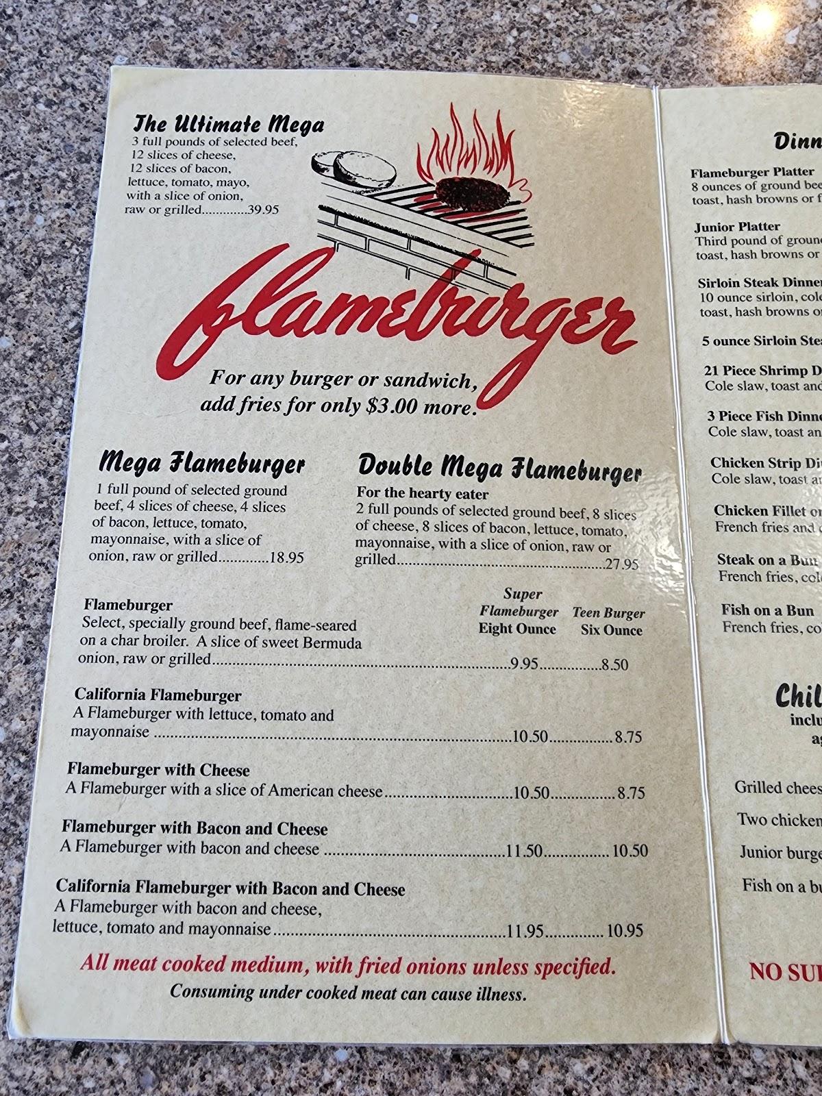 Menu at Flameburger restaurant, Minneapolis