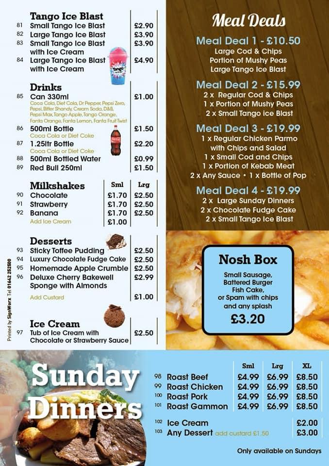 Menu at Golden Bell Fish And Chips restaurant, Middlesbrough