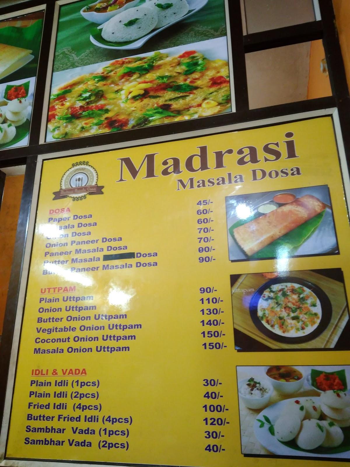 Menu at Madrasi Masala Dosa, Haldwani, 6GGJ+867