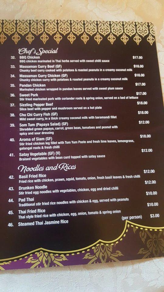 Menu at Manee Siam Thai Restaurant, Goodwood