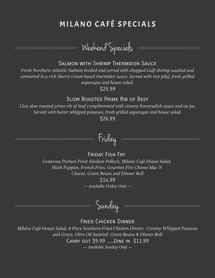 Menu at Milano Café restaurant, Lima