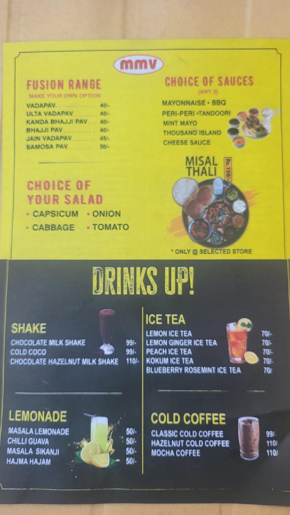 Menu at MMV Mumbaiya Misal and Vadapav New Narol, Ahmedabad