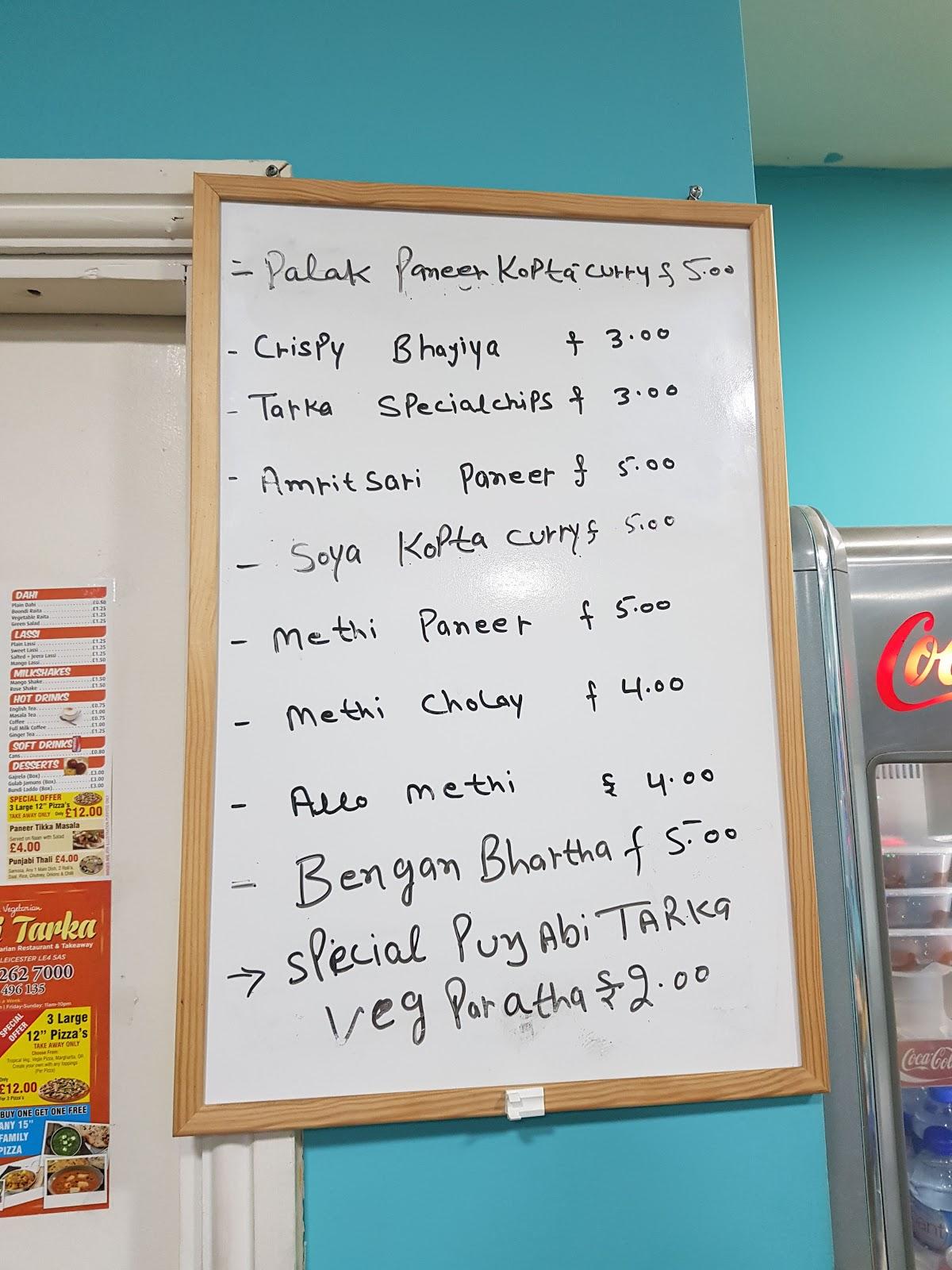 Menu at Punjabi Tarka restaurant, Leicester, 52 Belgrave Rd
