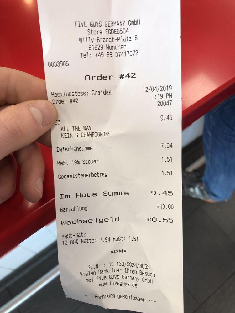 Menu at Five Guys München Riem Arcaden restaurant, Munich, Willy-Brandt ...