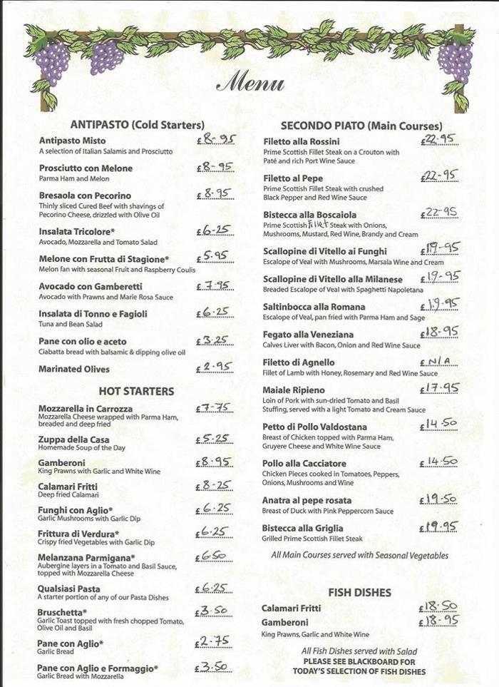 Menu at La Pergola Restaurant, Lyndhurst