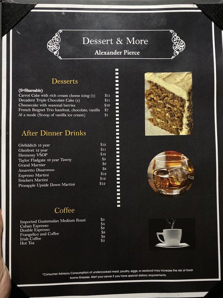 Menu at Alexander Pierce Restaurant, Akron