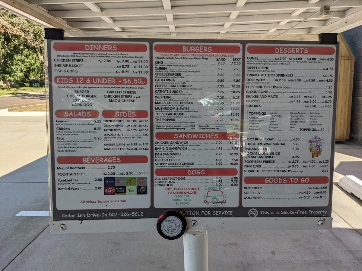 Menu at Cedar Inn Drive-In desserts, Blue Earth