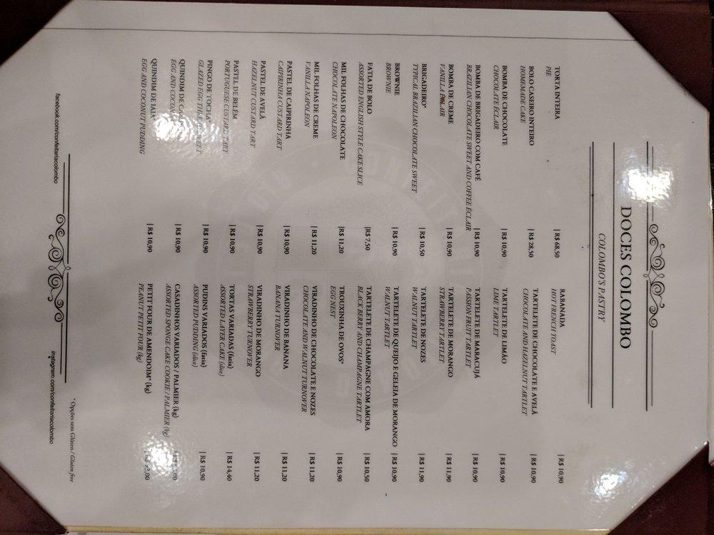 Menu at Confeitaria Colombo - Café do Forte, Rio de Janeiro, Posto 6 ...