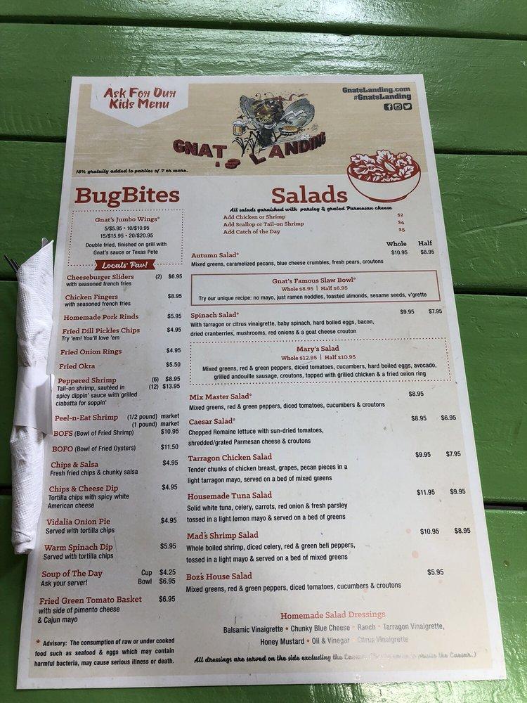 Menu at Gnat's Landing pub & bar, Saint Simons Island