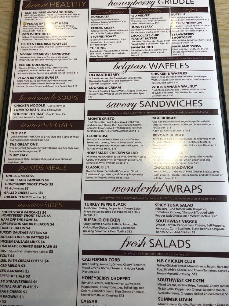 Menu at Honey Berry Pancakes and Cafe, Lombard
